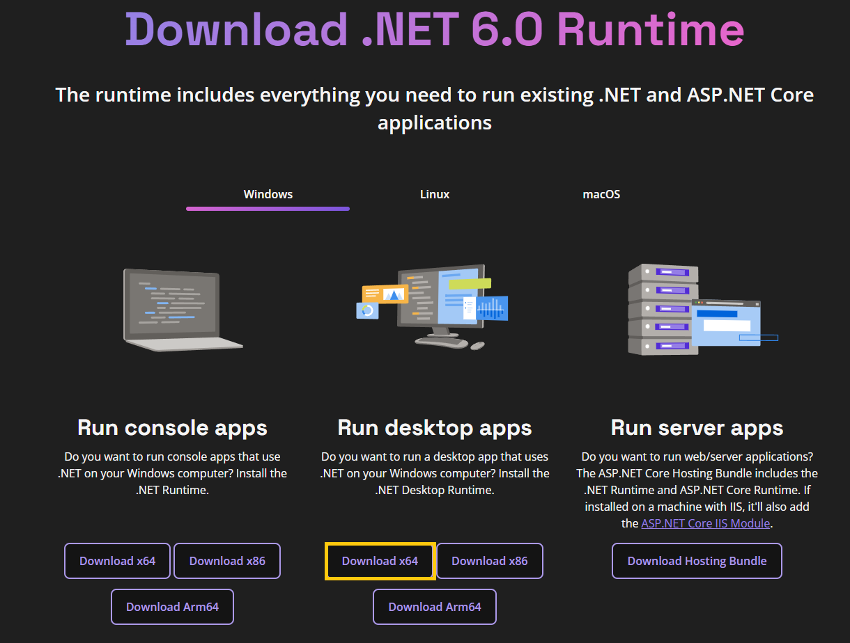 Download .Net 6.0 Runtime: TR room